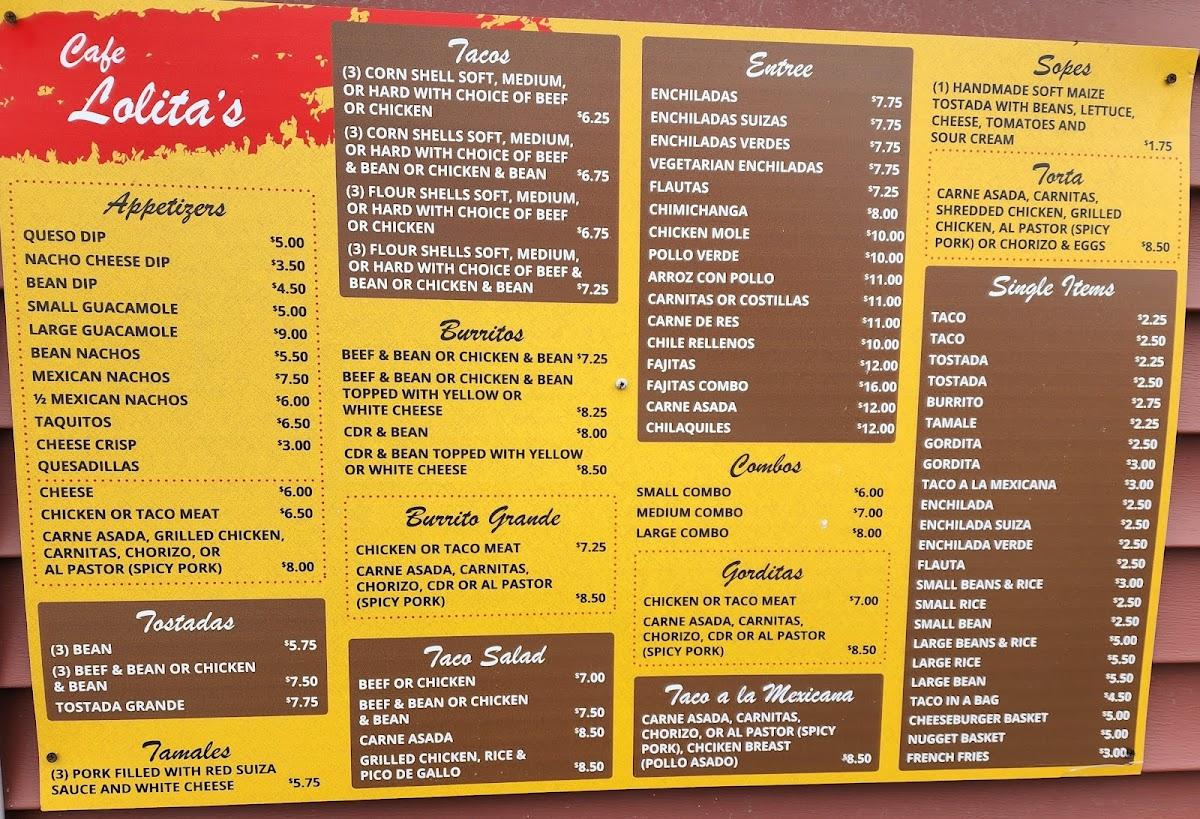 Menu at Cafe Lolitas, Silvis