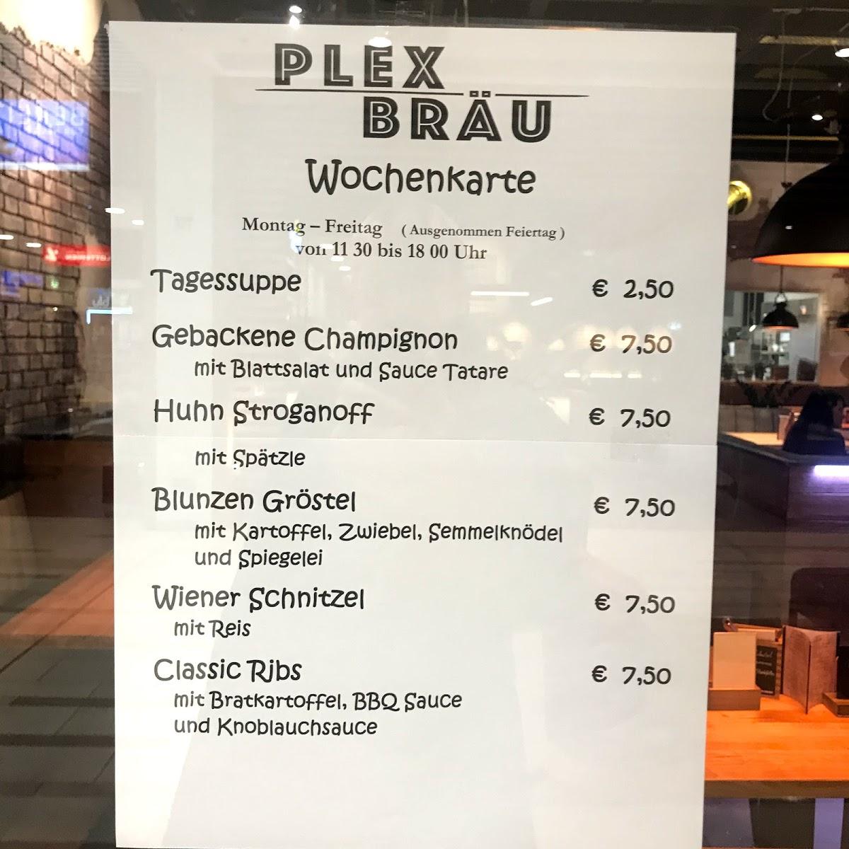 Menu at Plex Bräu restaurant, Wiener Neudorf