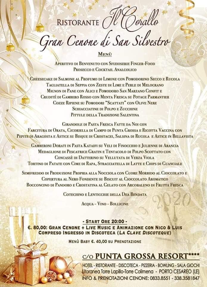 Menu da Il corallo ristorante, Punta Prosciutto
