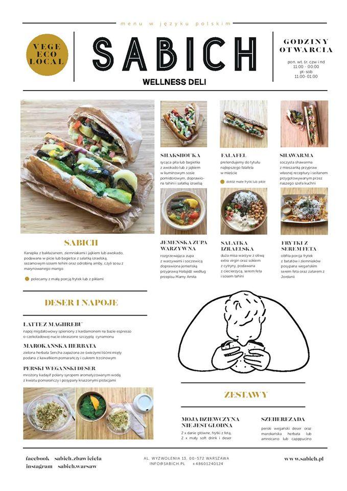 Menu at Sabich restaurant, Warsaw