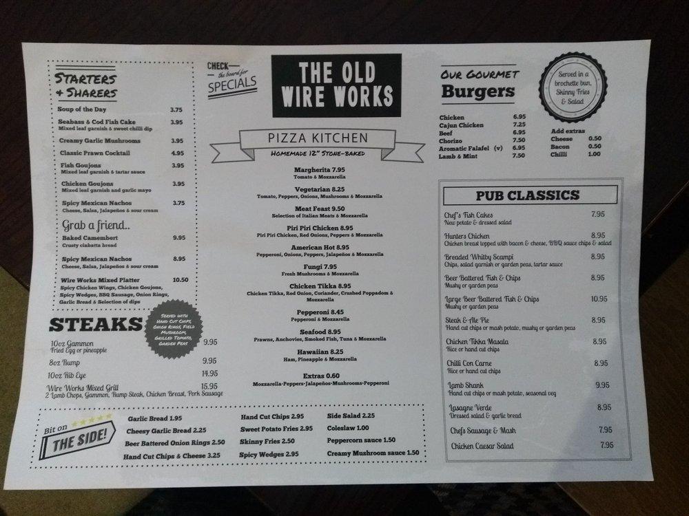 Menu at The Old Wireworks pub & bar, Huddersfield