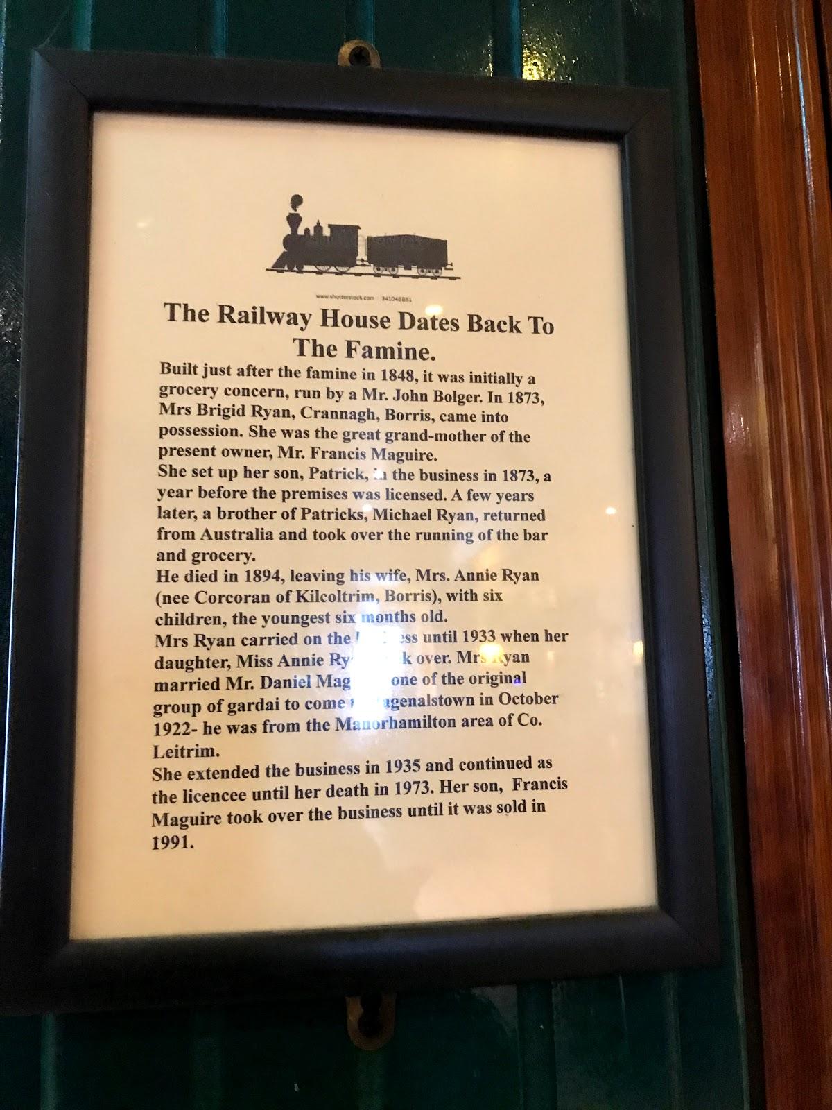 Menu at The Railway House pub & bar, Muine Bheag
