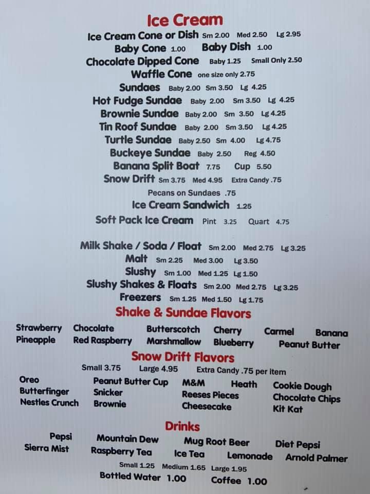 Menu at Edon Dairy Treat restaurant, Edon