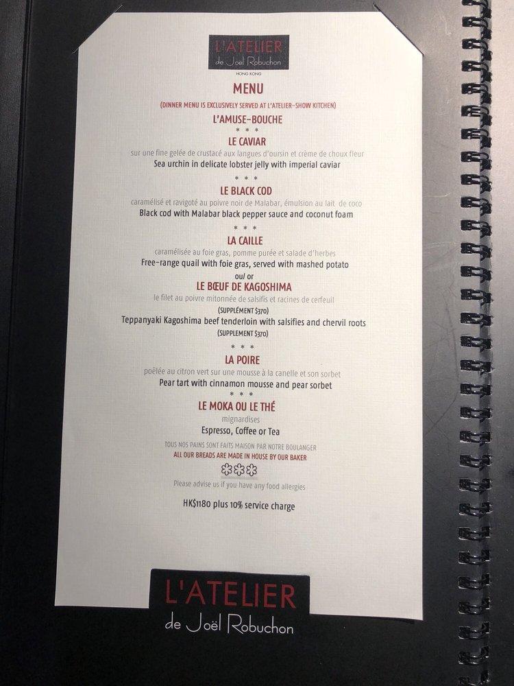 Menu at Joël Robuchon restaurant, Hong Kong, Shop 401