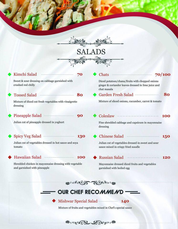 Menu at Mishwar restaurant, Chennai