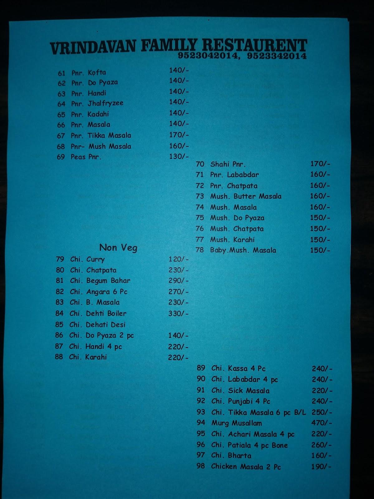 Menu at Vrindavan Family Restaurant, Ranchi