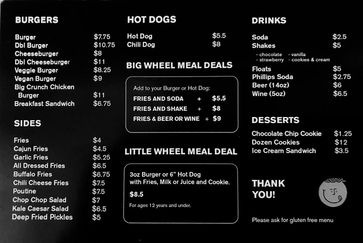 Menu at Big Wheel Burger restaurant, Victoria, 172 Wilson St #210
