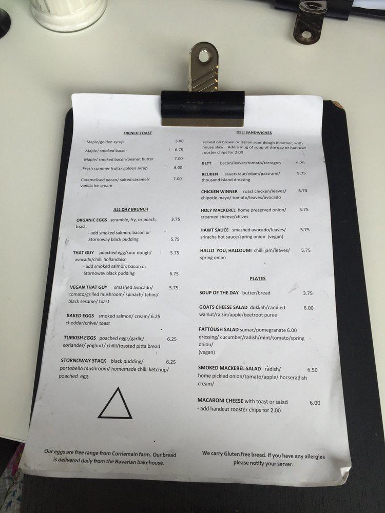 Menu at Cafe Strange Brew, Glasgow