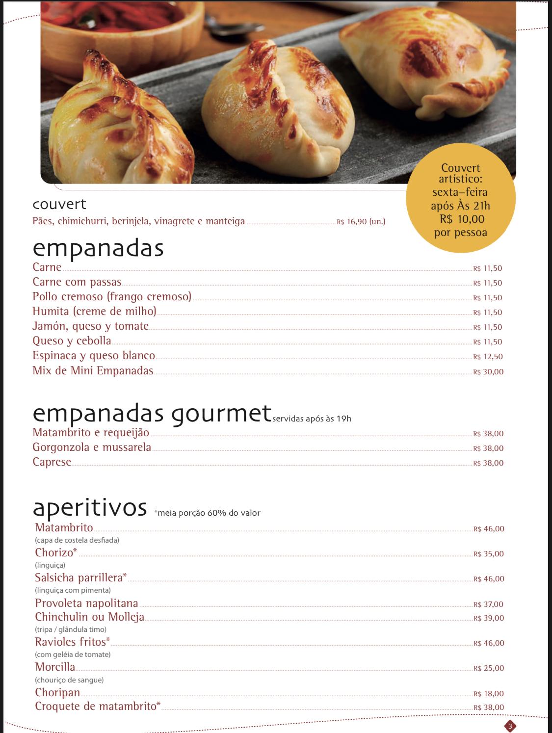 Menu at Che Bárbaro, São Paulo