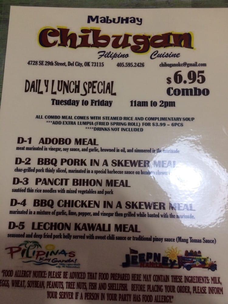 Menu at Chibugan Filipino Cuisine restaurant, Del City
