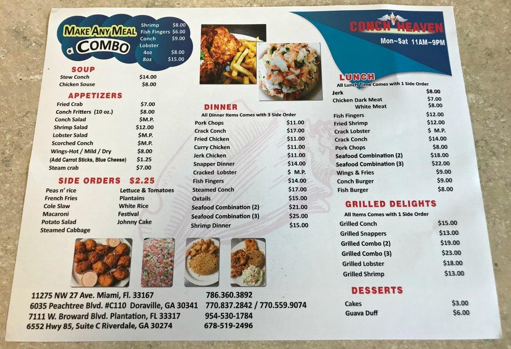Menu at Conch Heaven desserts, Doraville, Peachtree Blvd