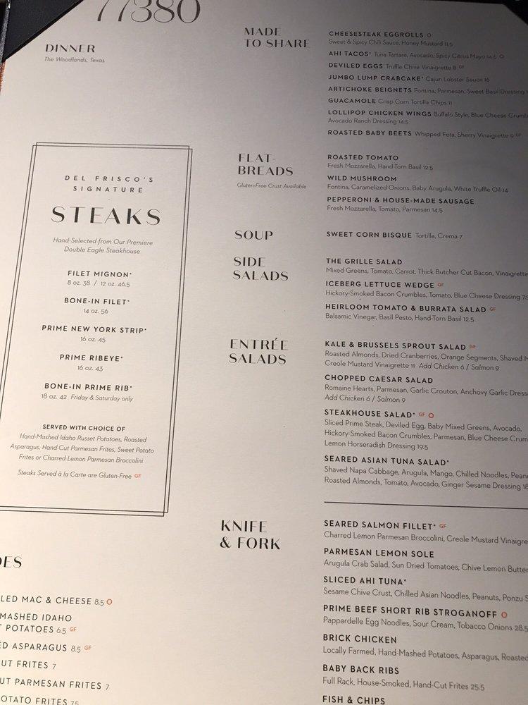 Menu at Del Frisco's Grille pub & bar, The Woodlands, Hughes Landing ...