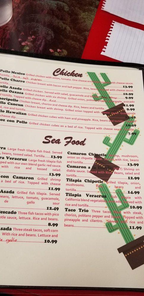 Menu at Mi Mexico restaurant, Logansport