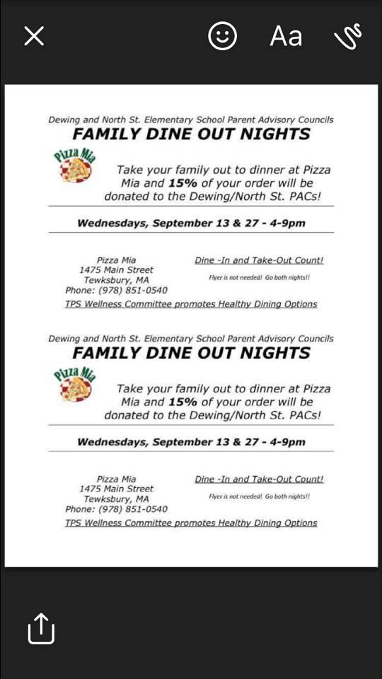 Menu at Pizza Mia pizzeria, Tewksbury