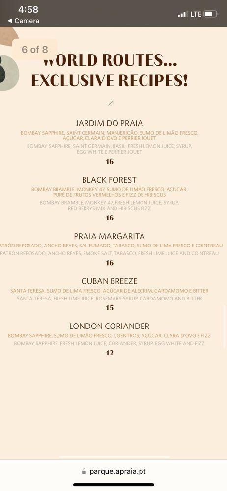 Menu at Praia no Parque steakhouse, Lisbon