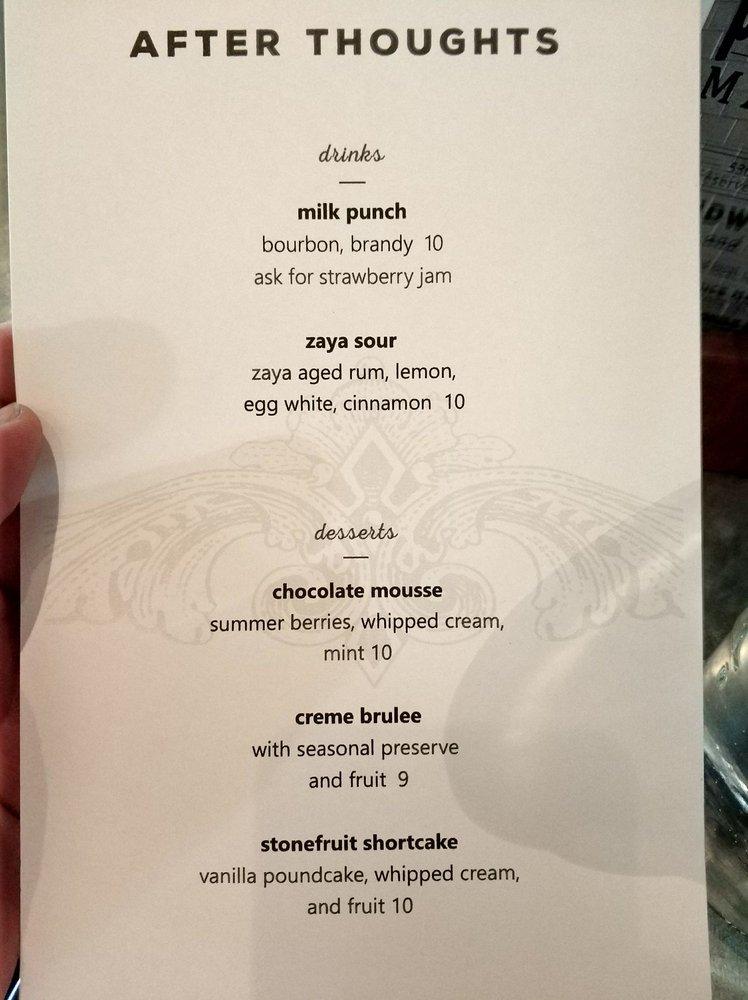 Menu at Preserve restaurant, Winters