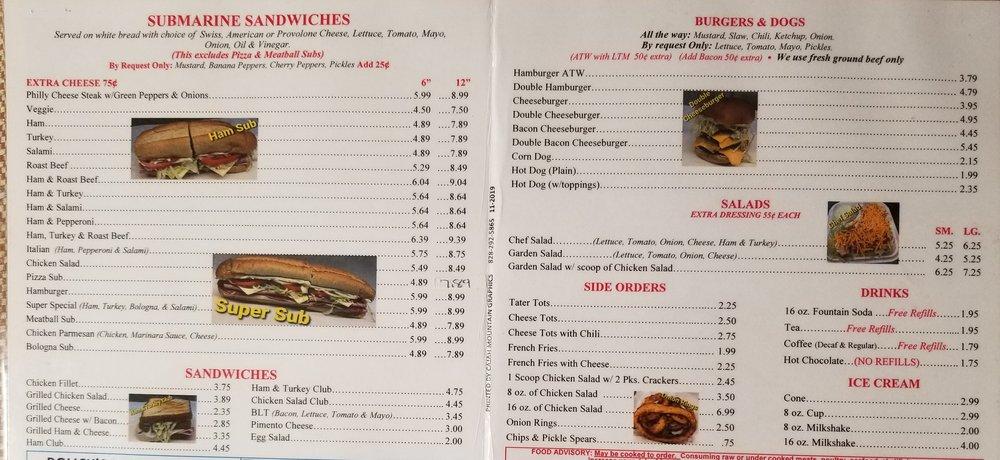 Menu at Yellow Submarine Restaurant, Hudson