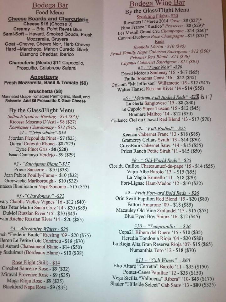 Menu at Bodega Wine Bar, Dallas, E Mockingbird Ln # 109