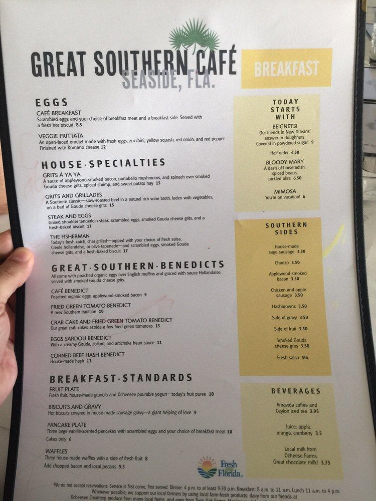 Menu at Great Southern Cafe, Seaside
