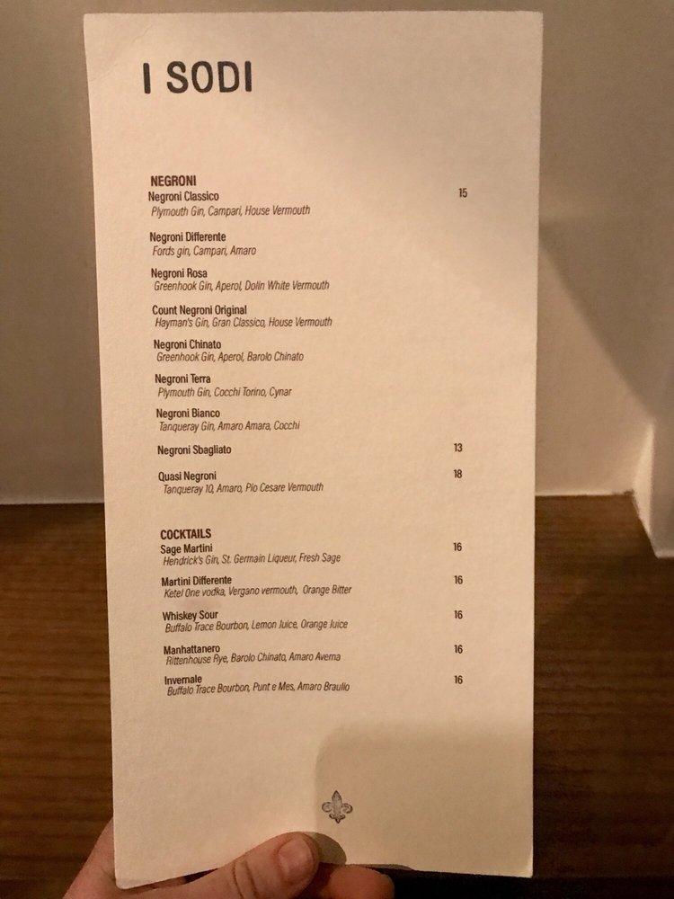 Menu at I Sodi restaurant, New York City, 314 Bleecker St