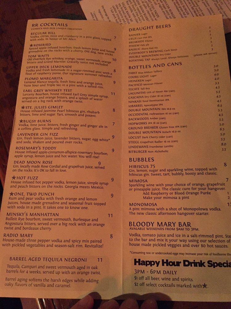 Menu at Radio Room pub & bar, Portland, NE Alberta St
