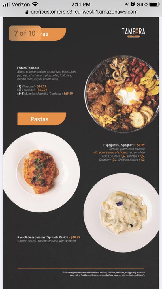 Carta del restaurante Tambora Latin Cuisine, Newport News