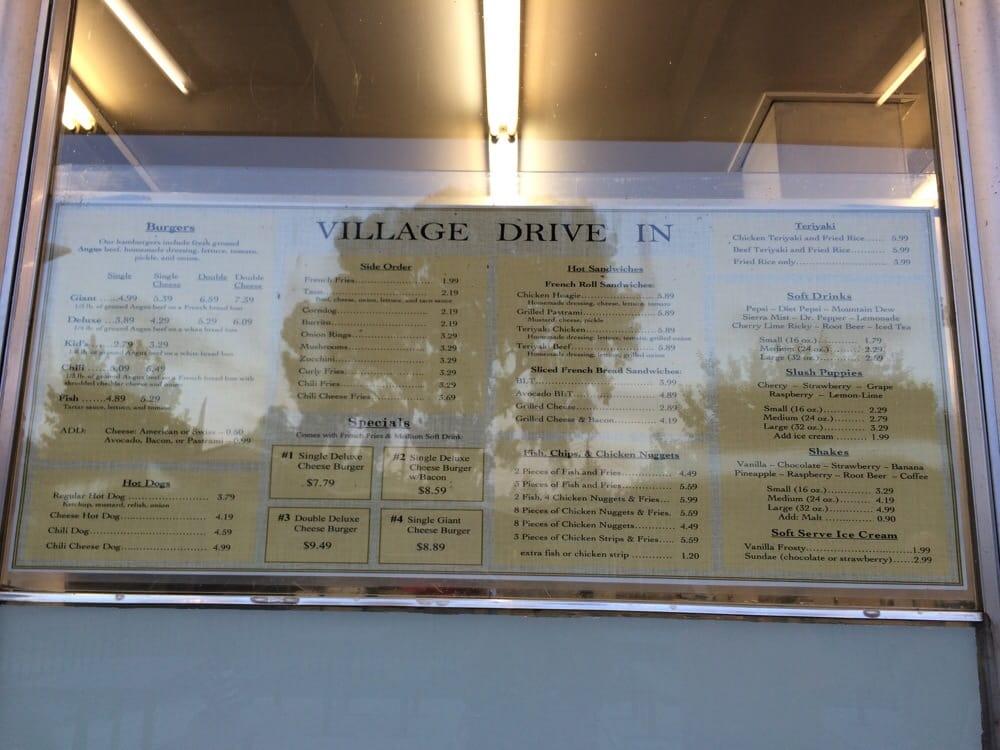 Menu at Village Drive-In fast food, Sacramento