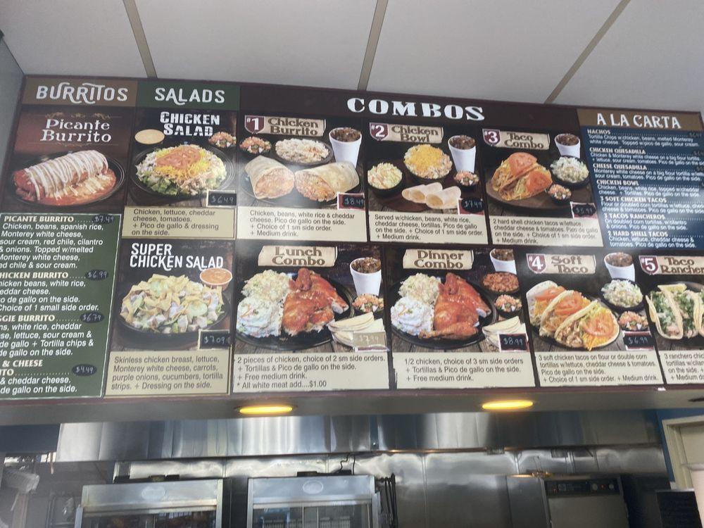 Menu at Juan's Super Pollo restaurant, Irwindale