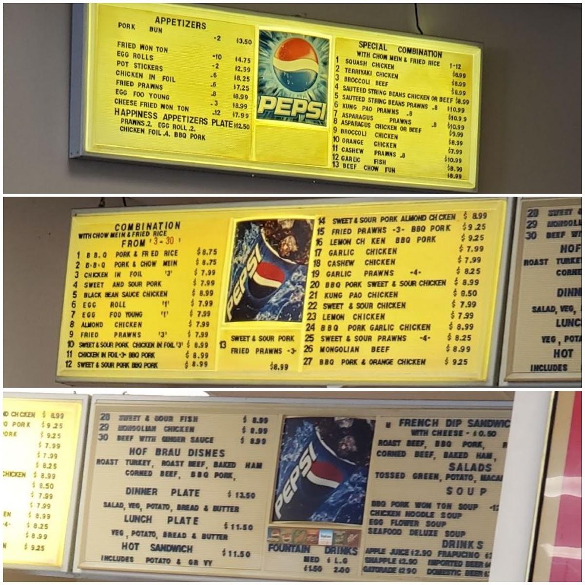 Menu at Noah's Hof Brau restaurant, Modesto