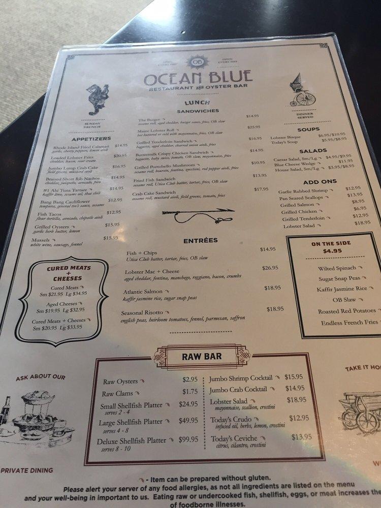 Menu at Ocean Blue Restaurant & Oyster Bar, Utica