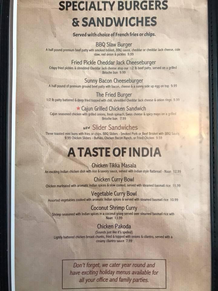 Menu at Sheba's restaurant, Hope