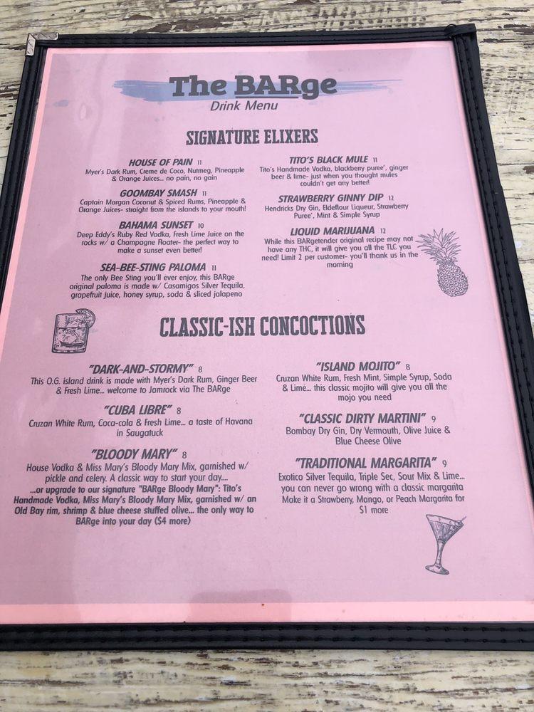 Menu at The BARge, Saugatuck