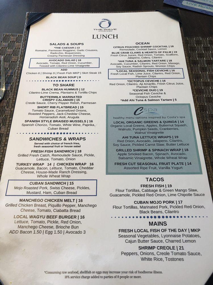 Menu at The Wave Kitchen & Bar, Vero Beach