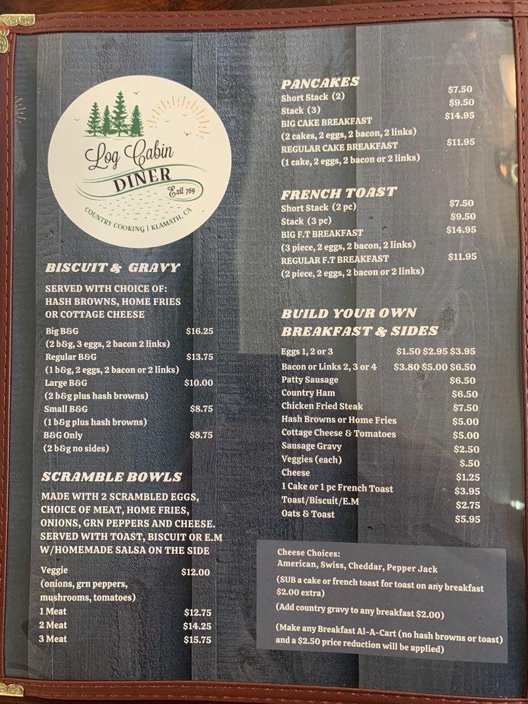 Menu at Log Cabin Diner restaurant, Klamath, 301 CA-169