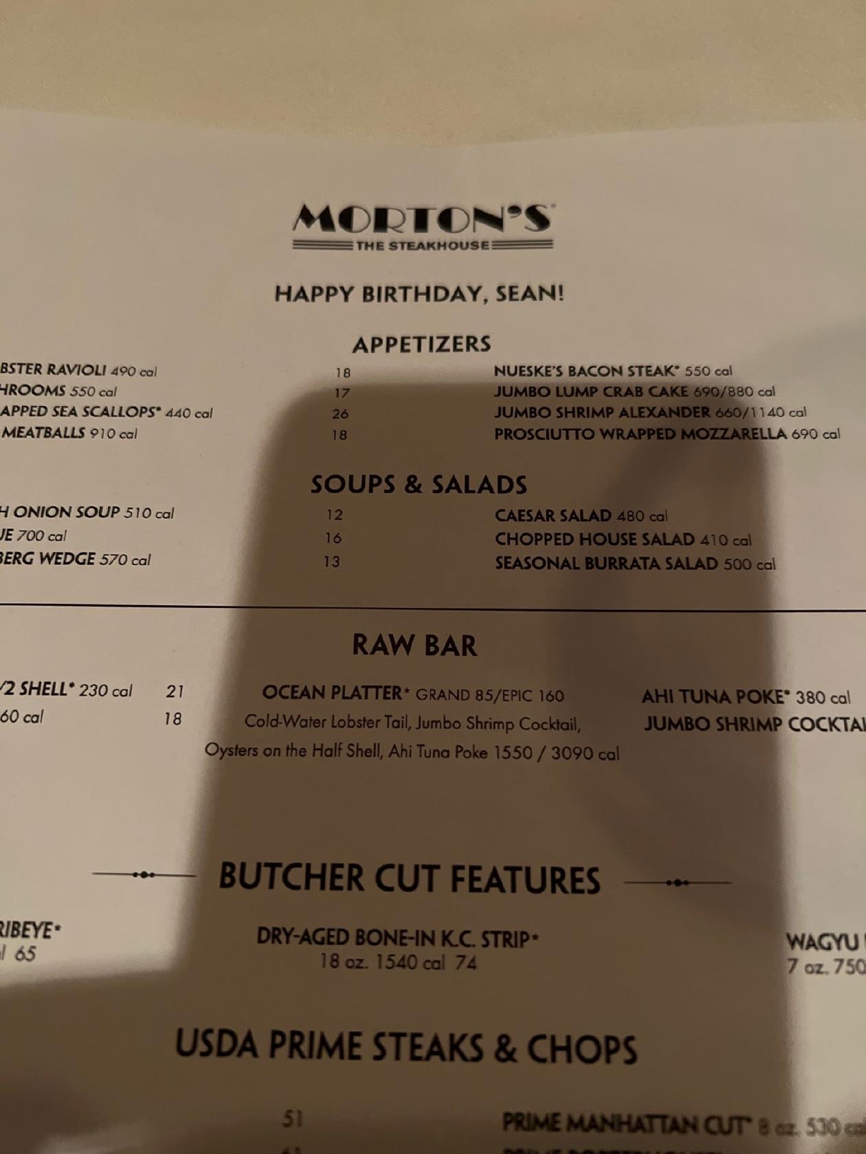 Menu at Morton's The Steakhouse, Scottsdale