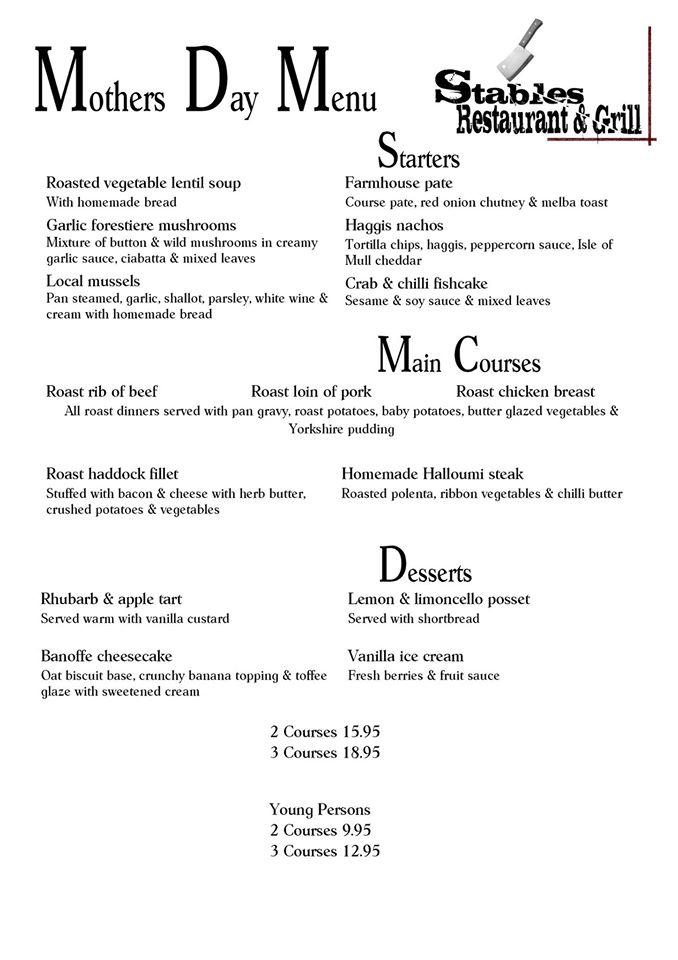 Menu at The Stables Restaurant & Grill, Fort William, Fort William