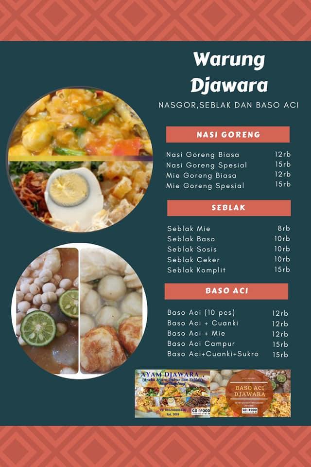 Menu at Angkringan Punakawan restaurant, Samarinda