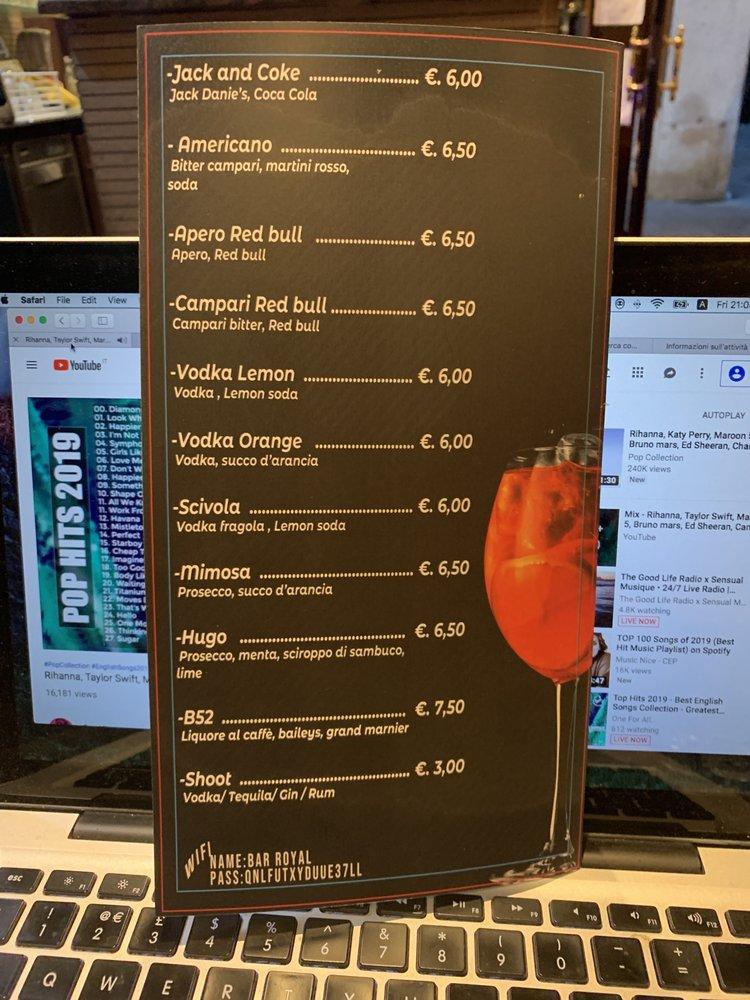 Menu da Bar Royal, Venezia