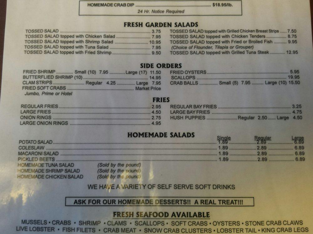 Menu at Beach to Bay restaurant, Princess Anne