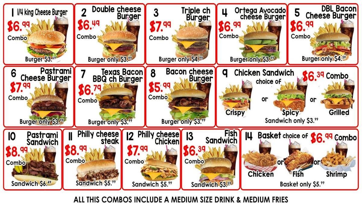 Menu at Family Burger fast food, Hanford