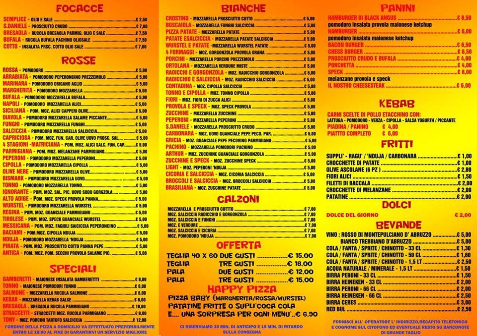 Menu da Il Panzerotto ristorante, Roma, Via Ardeatina