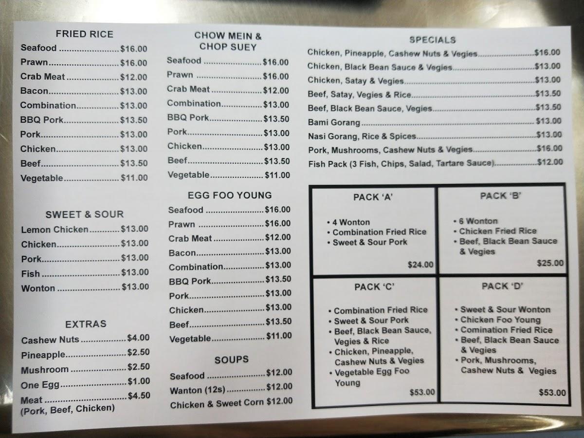 Menu at K Y Takeaways restaurant, Taupo