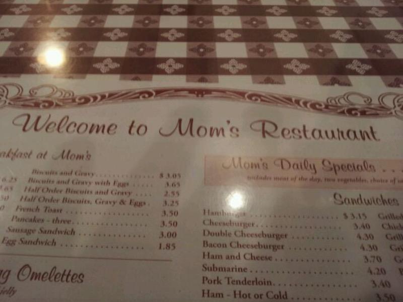 Menu at Mom's Restaurant, Franklin, William C Good Blvd