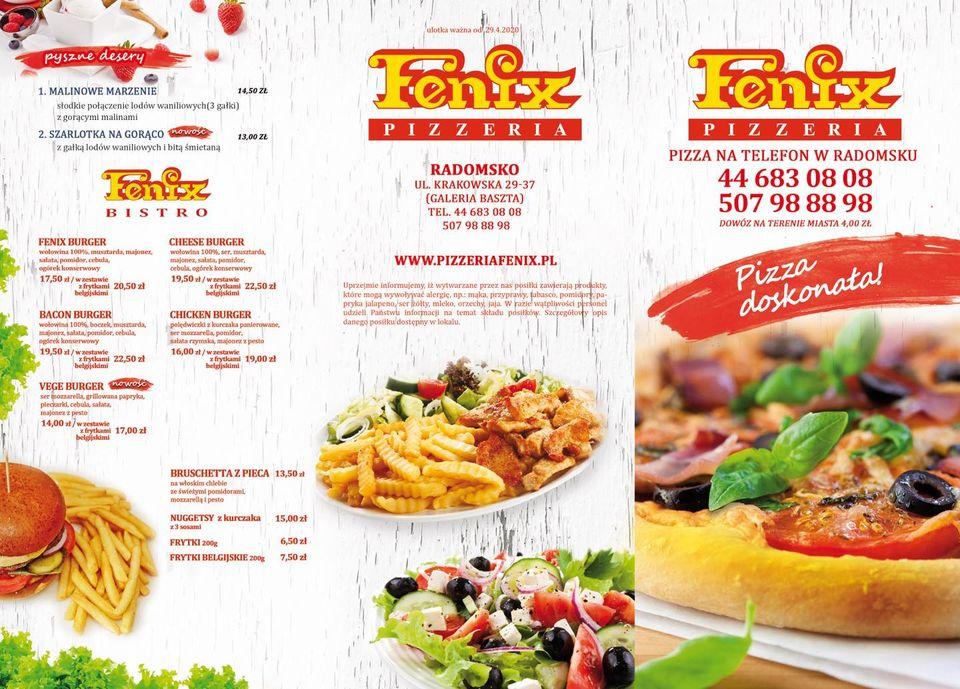 Carta de Pizzeria Fenix, Radomsko