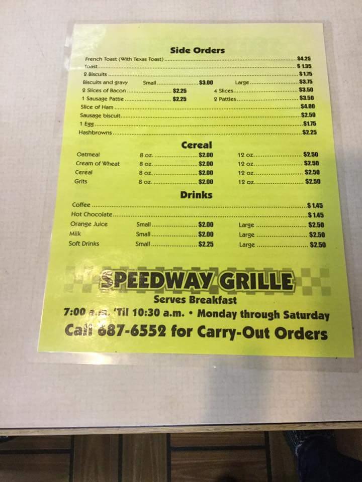 Carta del restaurante Speedway Grille, Muskogee