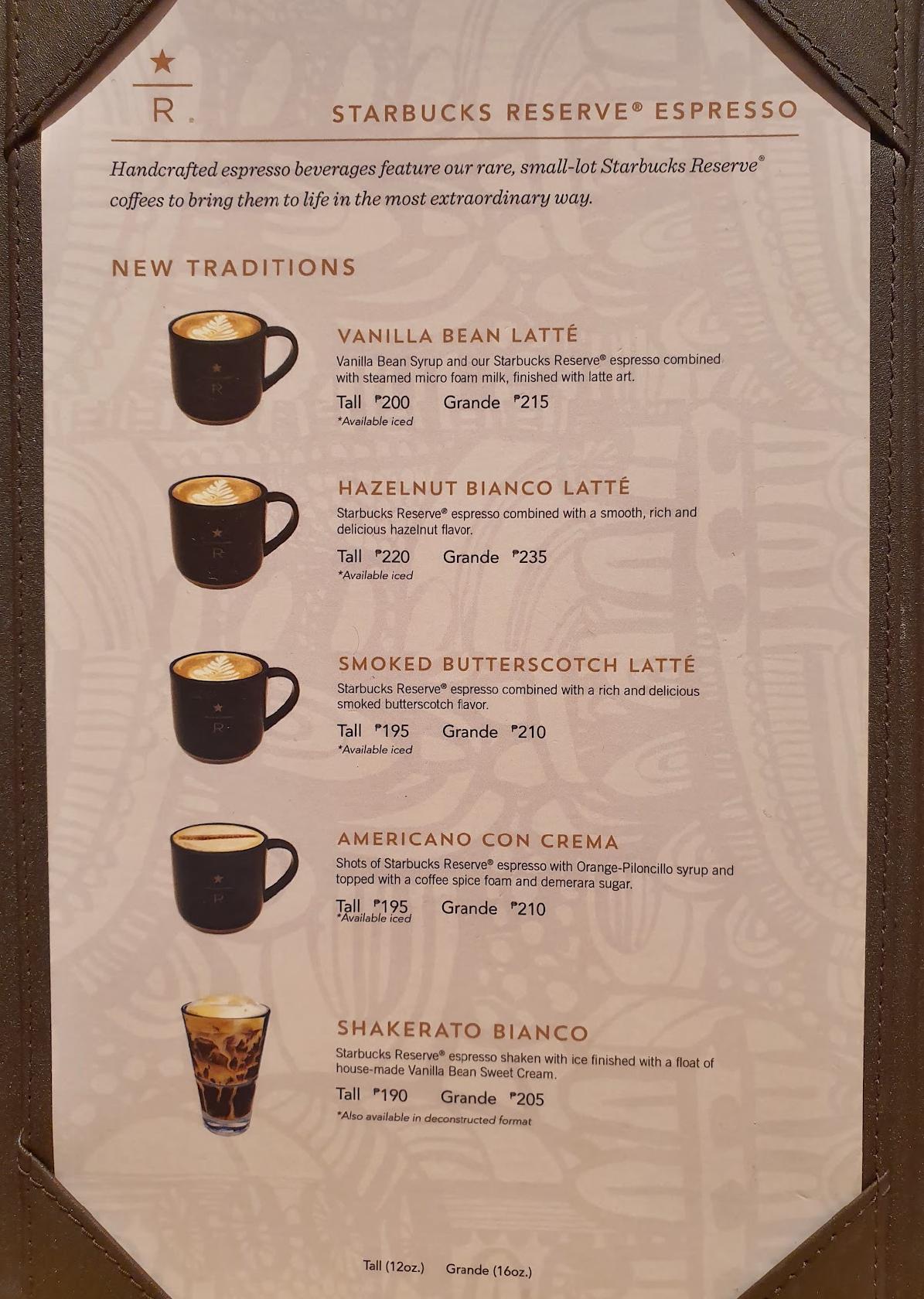 Menu at Starbucks Central Bloc Reserve, Talisay City