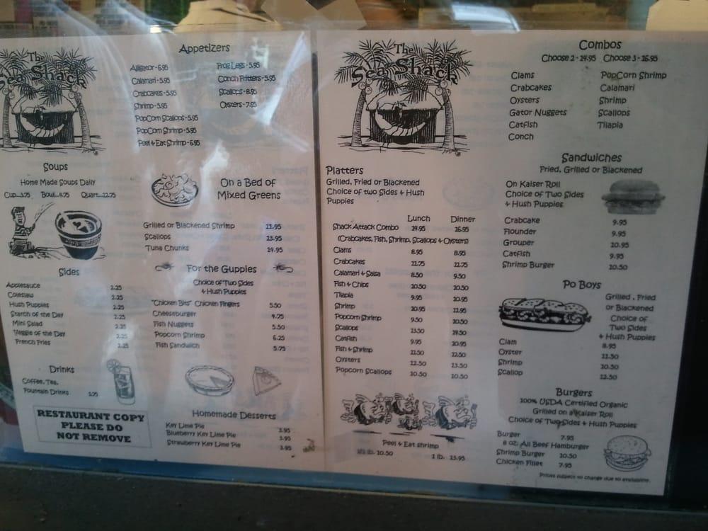 Menu at The Sea Shack restaurant, Hilton Head Island