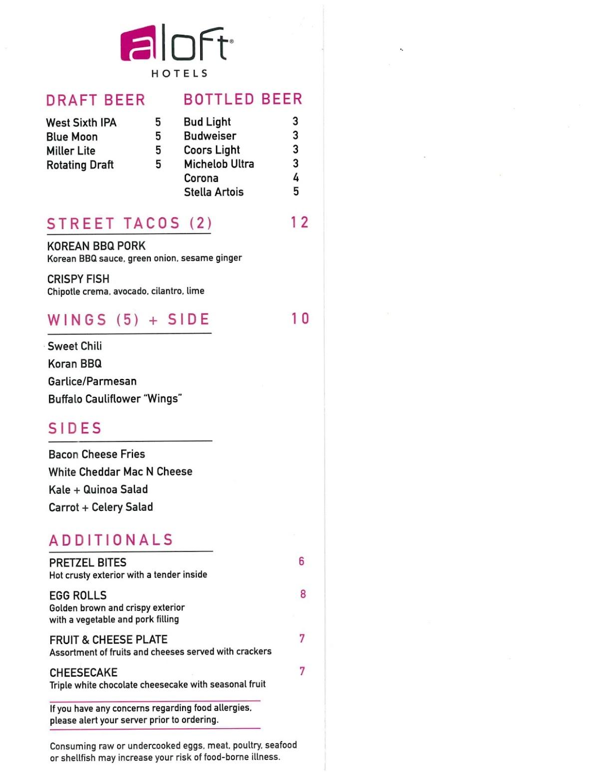 Menu at W XYZ Bar and Lounge, Louisville, Westport Rd