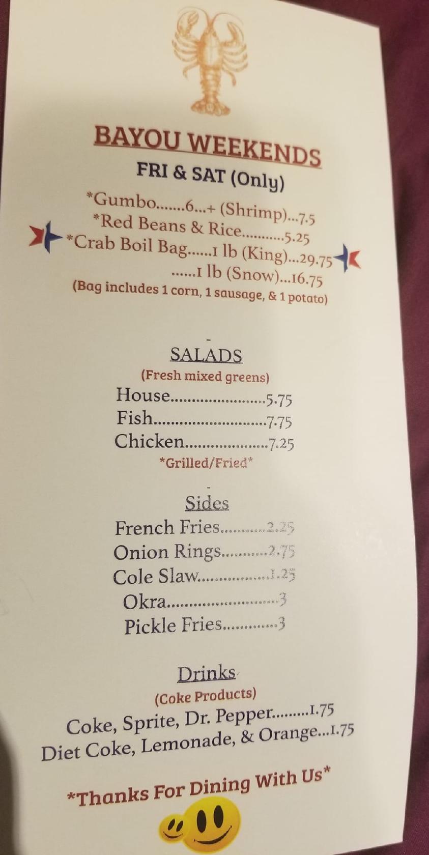 Menu at West Helena Fish Market restaurant, Helena-West Helena
