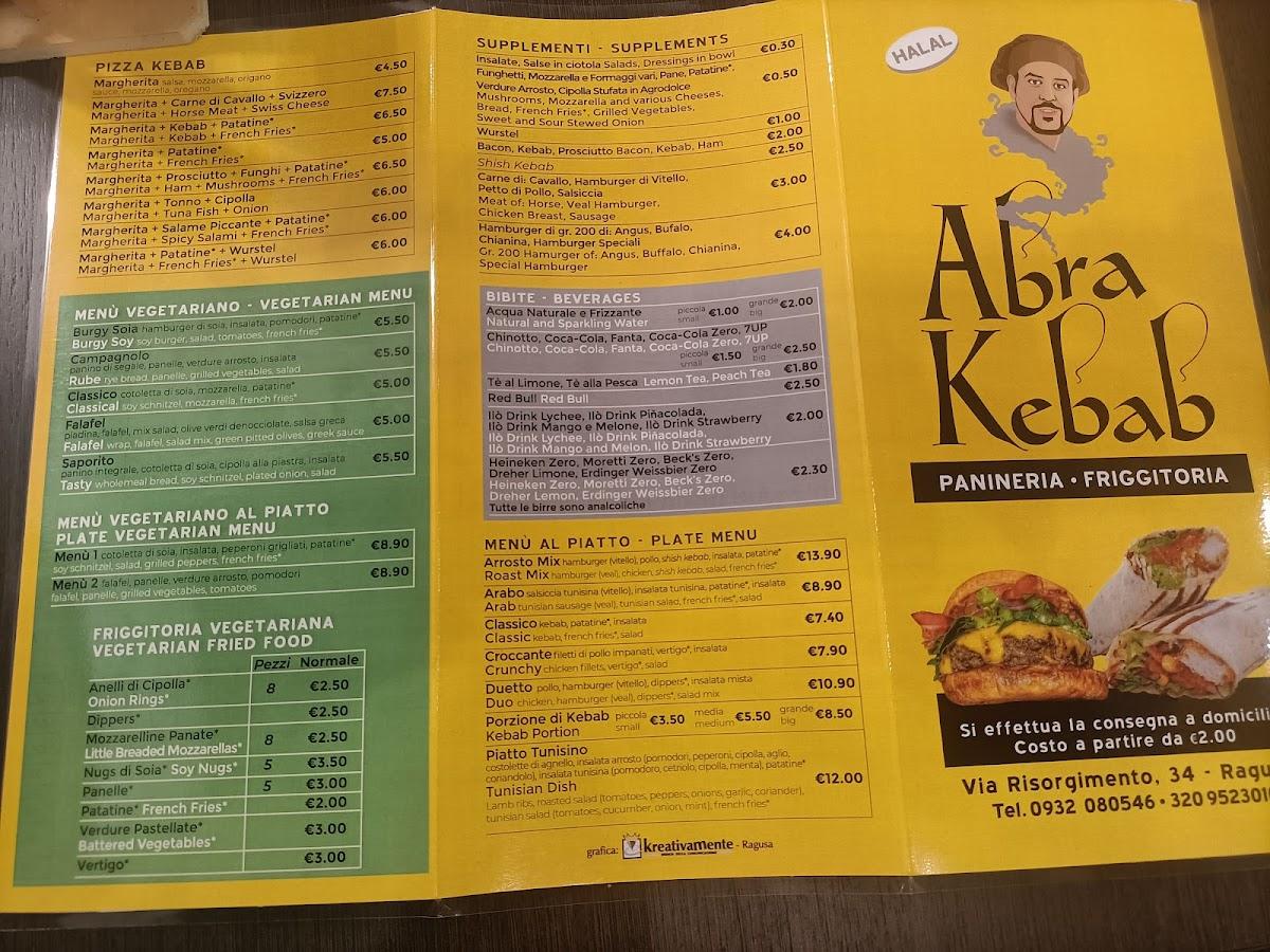 Menu da Abra Kebab ristorante, Ragusa
